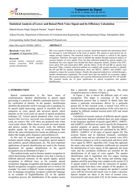 Pdf Statistical Analysis Of Lower And Raised Pitch Voice Signal And