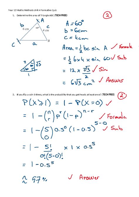 Year 12 Maths Methods Unit 4 Formative Quiz 2023 Solutions Explained