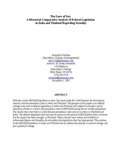 The Laws Of Sex A Historical Comparative Analysis Of Federal Legislation In India And Thailand
