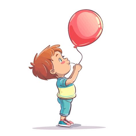 Un Niño Sosteniendo Un Globo Con Un Globo Rojo En La Esquina Vector