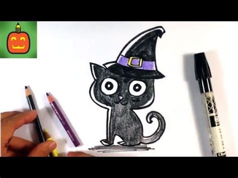 How To Draw A Cat In A Witches Hat Halloween Drawings YouTube