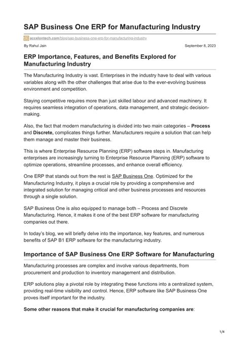 Ppt Sap Business One Erp For Manufacturing Industry Powerpoint