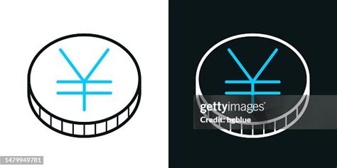 Yen Coin Bicolor Line Icon On Black Or White Background Editable Stroke