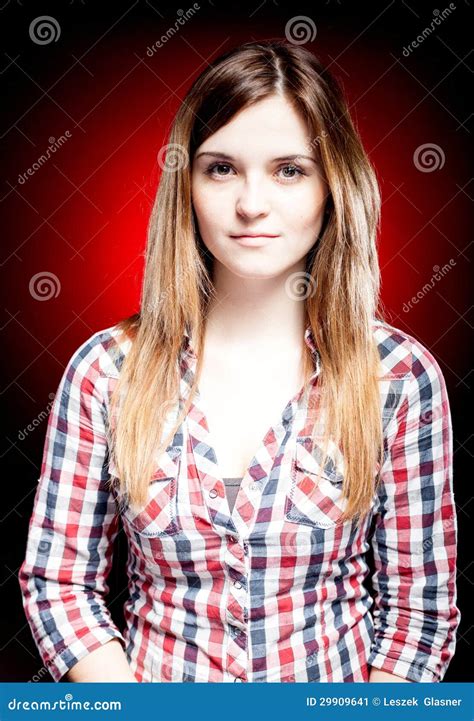 Calm Young Girl Wearing Plaid Shirt Stock Image Image Of Shirt