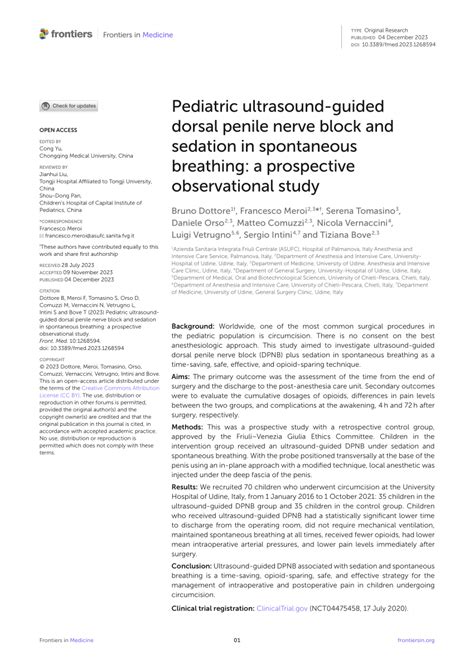Pdf Pediatric Ultrasound Guided Dorsal Penile Nerve Block And Sedation In Spontaneous