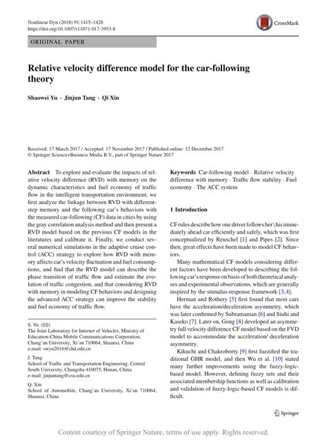 Relative Velocity Difference Model For The Car Following Theory