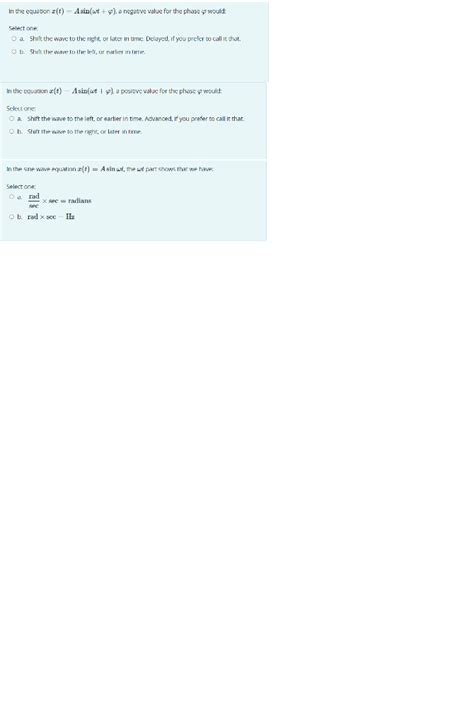 Solved In The Equation Z T A Sin Wt A Negative Value For Chegg