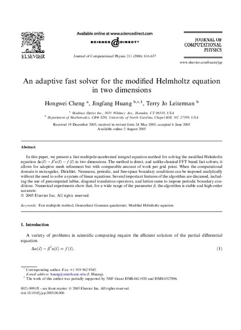 Pdf An Adaptive Fast Solver For The Modified Helmholtz Equation In Two Dimensions