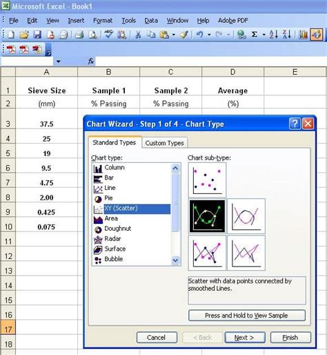how to create a sieve analysis graph in excel spreadsheet a step by