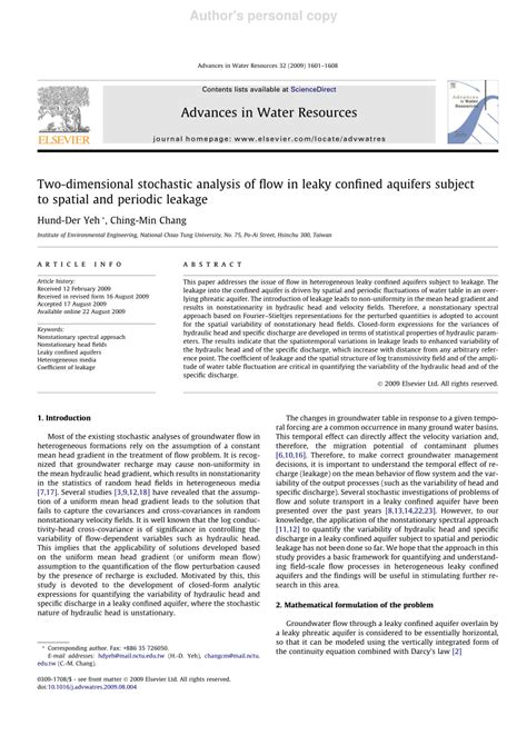 Pdf Two Dimensional Stochastic Analysis Of Flow In Leaky Confined Aquifers Subject To Spatial
