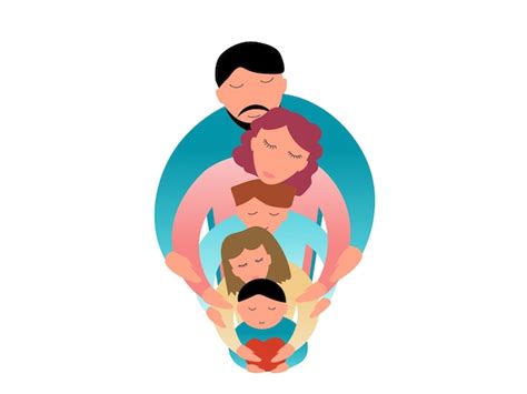 Ilustración De Vector De Concepto De Familia Papá Y Mamá Con Tres Hijos