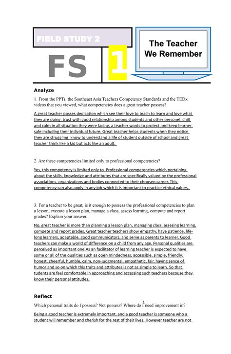 Field Study Serves As Guide For Field Study 1 1 Analyze
