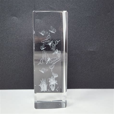 Laser Etched Glass Paperweight With Butterflies Rectangle 6 Vintage Etsy