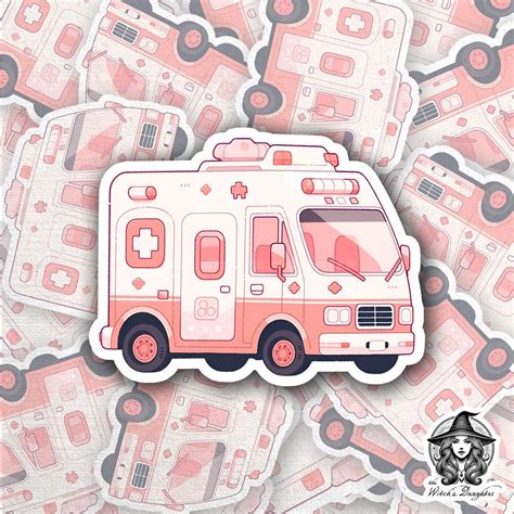 Kawaii Ambulance Sticker Cute Medical Art Pink Healthcare Decal Etsy
