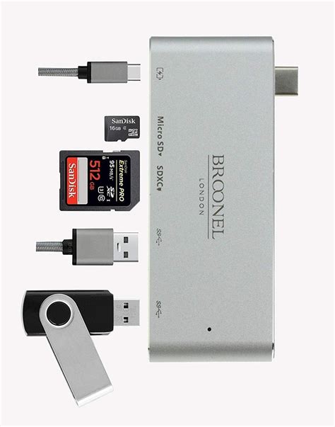 Broonel Type C Adapter Hub USB C Adapter With 2 USB 3 1 Ports SD Memory Port Micro SD Memory
