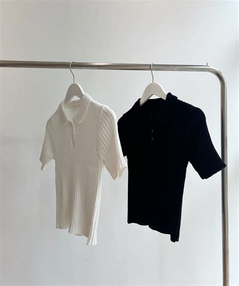 더블유먼트 제작 기획신상💜 Cotton 면 카라 단추 반팔 니트 티 티셔츠 슬림핏 러블리 페미닌 하객룩 오피스룩