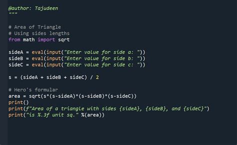 Tajudeen Akinosho On Linkedin Area Of Triangle Using Three Sides Using Python Programming The