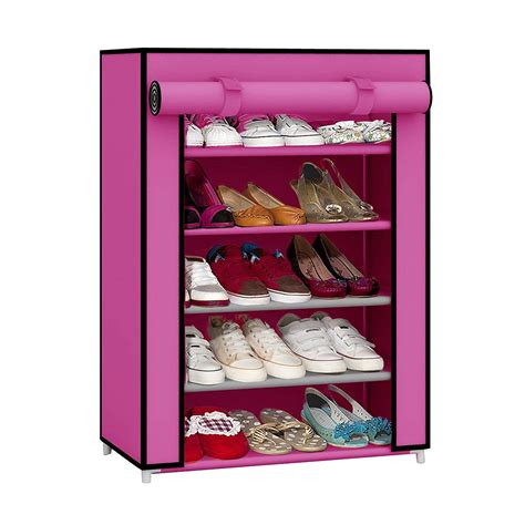 Ebee Pink 5 Shelves Collapsible Shoe Rack Health