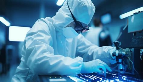 Premium Photo Scientist In Coveralls Working On A Processor Chip In A