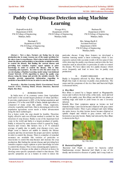Pdf Paddy Crop Disease Detection Using Machine Learning