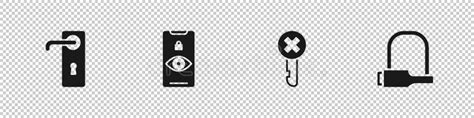 Set Door Handle Eye Scan Wrong Key And Bicycle Lock Icon Vector Stock Vector Illustration