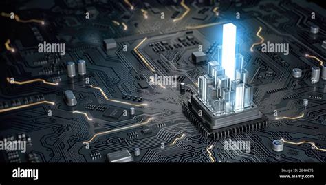 Cpu Processor With Graph From Crystales On The Circuit Board Motherboard Compare Of Speed Level