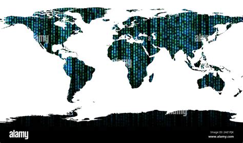 Global World Map With Binary Matrix Background Falling Sign On Dark Backdrop Abstract Data