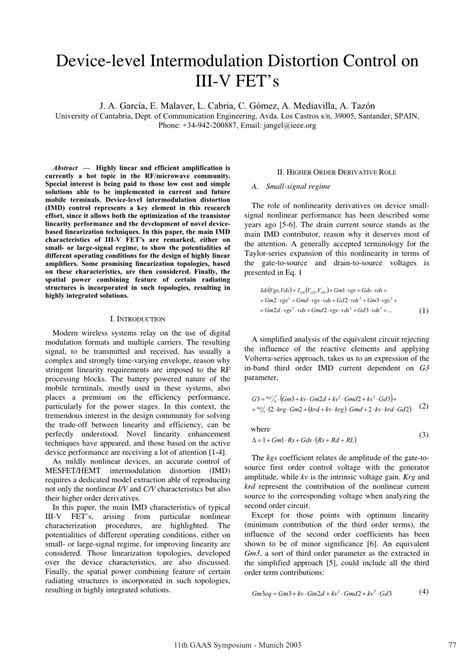 Pdf Device Level Intermodulation Distortion Control On Iii V Fet S