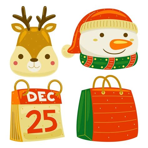 Conjunto De Ilustraciones Planas Vectoriales De Elementos Navideños Vector Premium