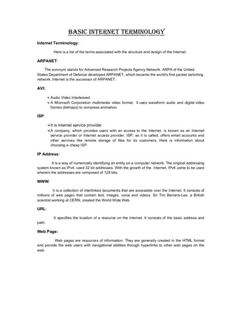 Basic Internet Terminology Pdf Hypertext Transfer Protocol World Wide Web