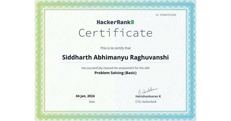 Hackerrank Skill Certificate Siddharth Raghuvanshi