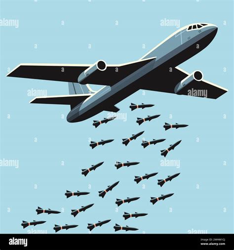 Vintage Style Illustration Of A Military Aircraft Releasing Bombs In