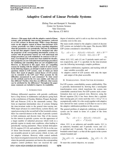 Pdf Adaptive Control Of Linear Periodic Systems