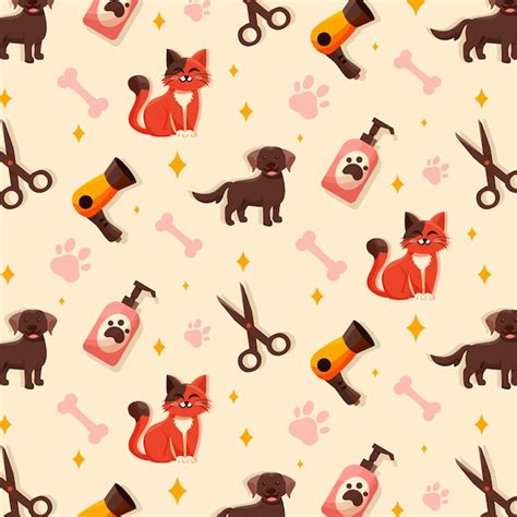 Hand Drawn Pet Grooming Pattern Free Vector