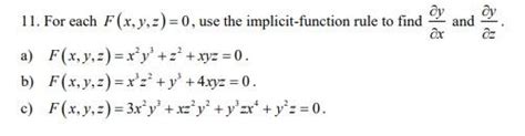 Solved 11 For Each Fxyz0 Use The Implicit Function
