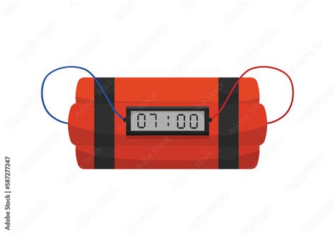 Bunch of explosives with timer. Red coiled sticks of dynamite for powerful explosion and ...