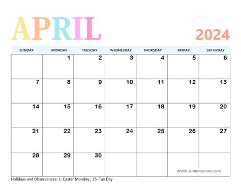 Printable Calendar April 2024