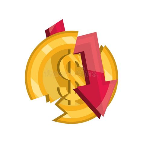 Broken Coin Money Down Arrow Stock Market Crash Isolated Icon Stock Vector Illustration Of