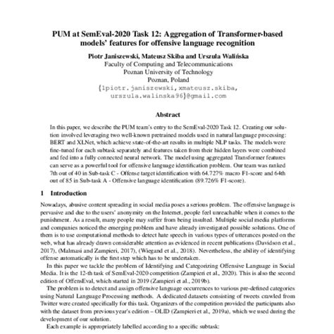 PUM At SemEval Task Aggregation Of Transformer Based Models Features For Offensive