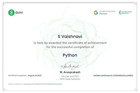 Vaishnavi S On Linkedin My First Achievement In Python By Using Guvi