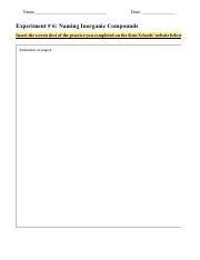 Lab Experiment Naming Inorganic Compounds DATA AND RESULTS ONLY Pdf Name Date Experiment