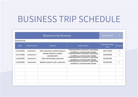 Business Trip Plan Template Excel