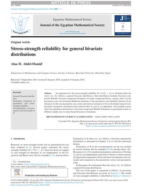 Pdf Stress Strength Reliability For General Bivariate Distributions