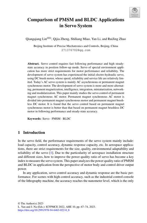 Pdf Comparison Of Pmsm And Bldc Applications In Servo System