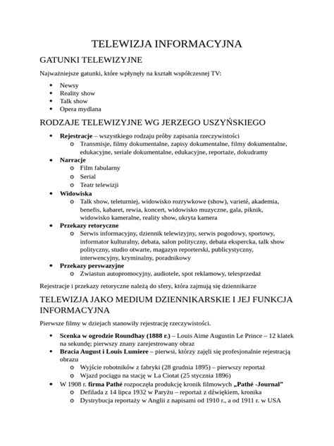 Telewizja Informacyjna Gatunki Telewizyjne Pdf