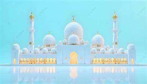 반사 표면을 가진 고요한 흰색 및 연한 푸른 모스크 복합체 사원 이드 이슬람교도 배경 일러스트 및 사진 무료 다운로드 Pngtree
