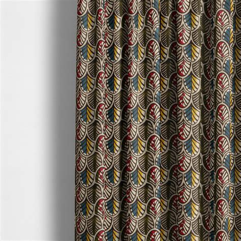 Ziani Anthemion Leaf Pattern In Vibrant Green Pink Yellow Brown Colour