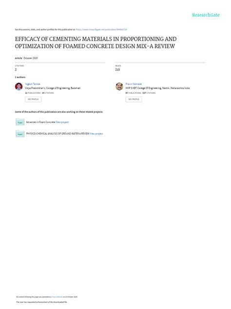 Efficacy Of Cementing Materials In Proportioning And Optimization Of Foamed Concrete Design Mix