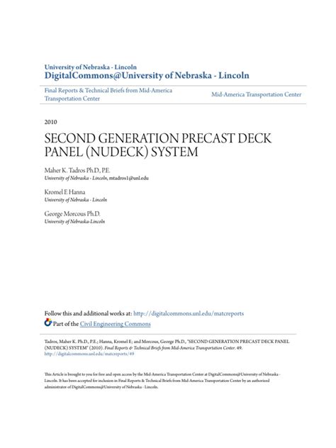 Second Generation Precast Deck Panel Nudeck System Pdf