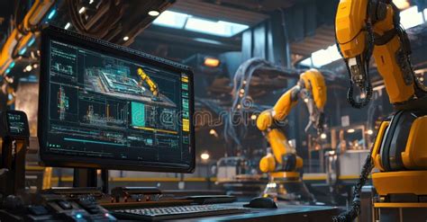 Innovative Engineering Workspace Showcasing Industrial Design Software With Advanced Ai Robots